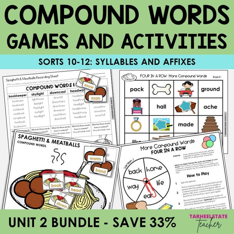 Compound Words Syllables and Affixes Games and Activities Bundle ...