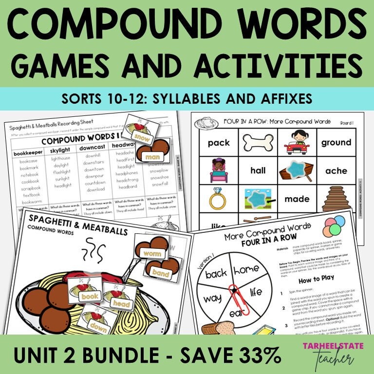 Compound Words Syllables and Affixes Games and Activities Bundle ...