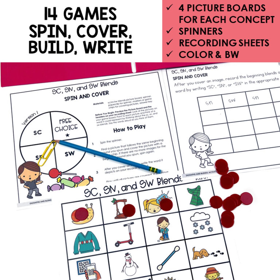 Beginning Digraphs & Blends Phonics Games and Activities Elementary ...