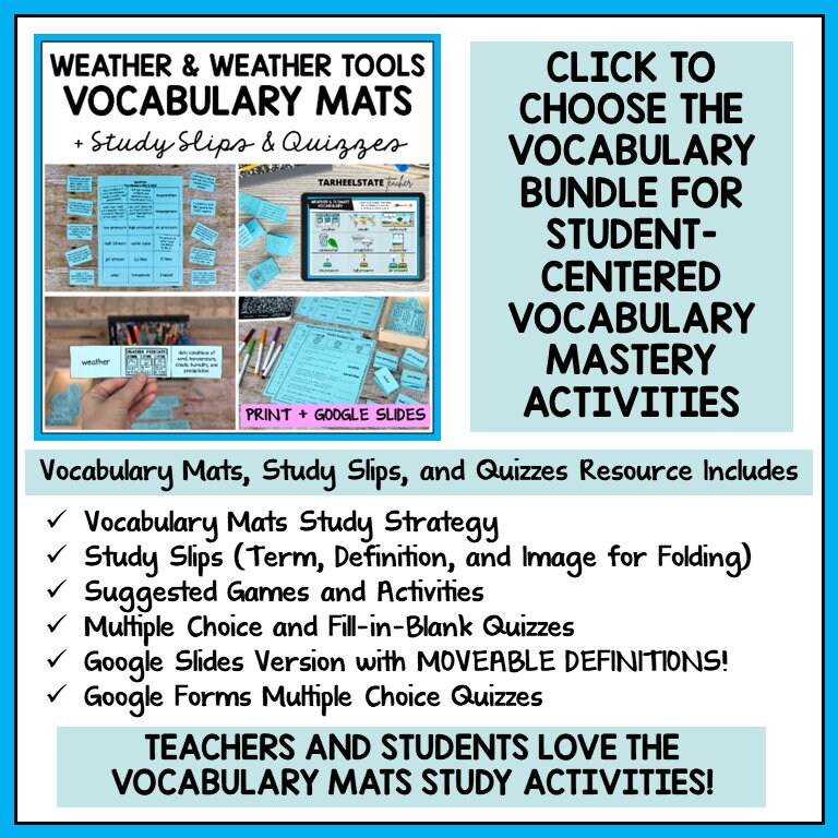 Weather Vocabulary Word Wall Cards, Climate, Science (digital Download ...