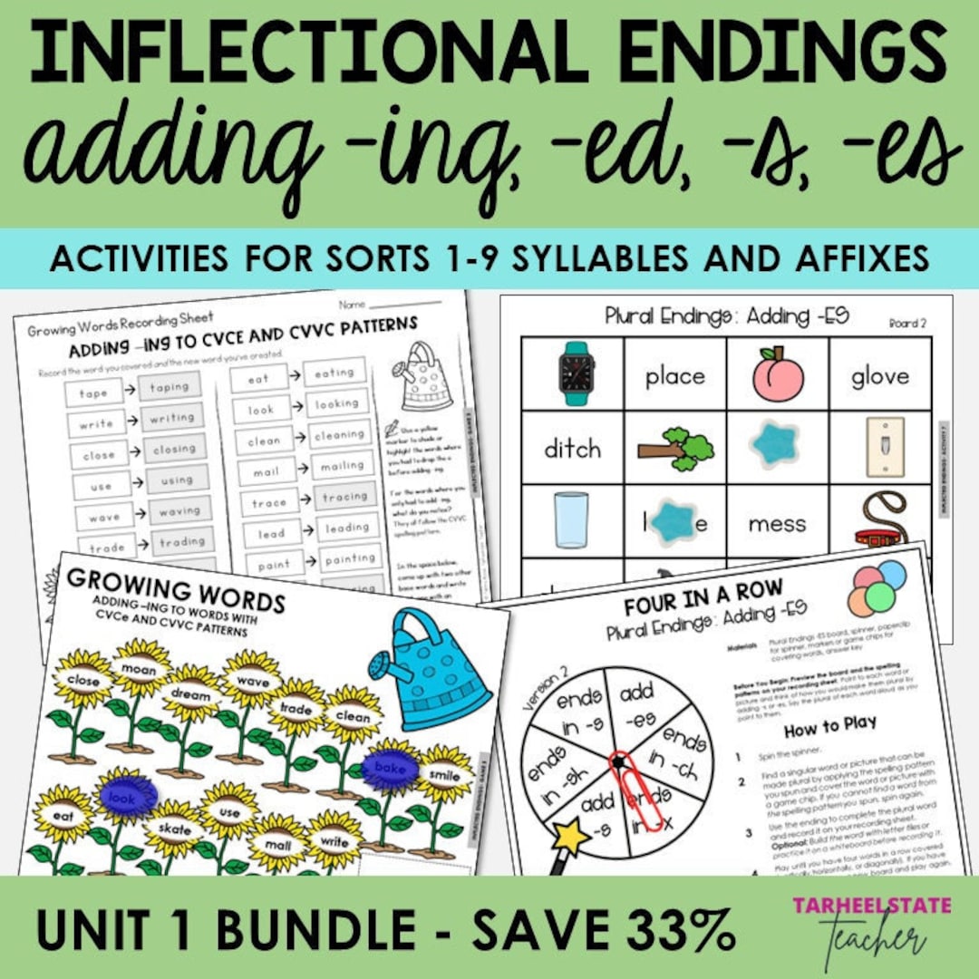 Inflectional Ending ING, ED, S, ES Syllables Affixes Games and ...