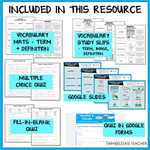 Weather & Weather Tools Vocabulary and Definition Practice | Vocabulary ...