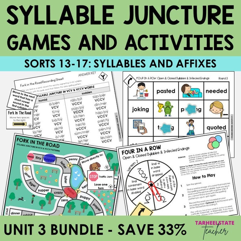 Syllable Juncture Patterns Syllables and Affixes Games and Activities ...