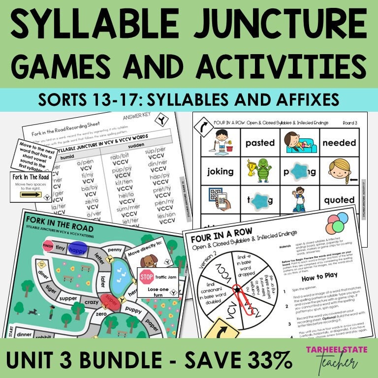 Syllable Juncture Patterns Syllables and Affixes Games and Activities ...