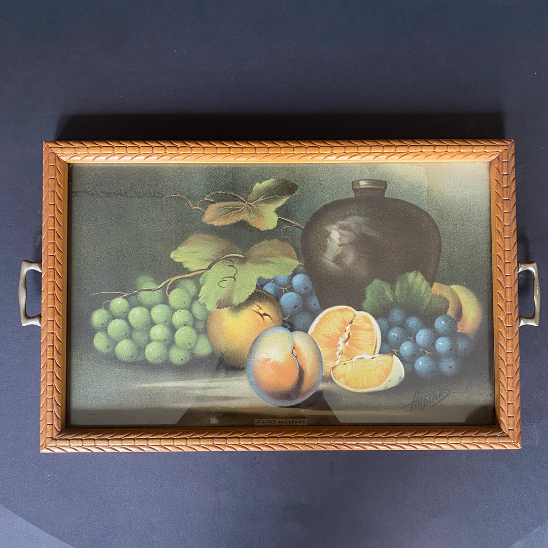 Vintage Tray Serving or Tea Antique Print Peaches and Grapes George ...
