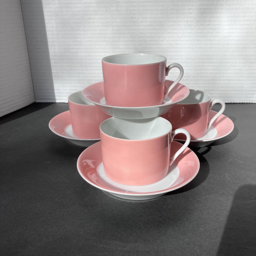 Fitz & Floyd Rondelet Peach Set of Four 4 Coffee Tea Cups and Saucers ...