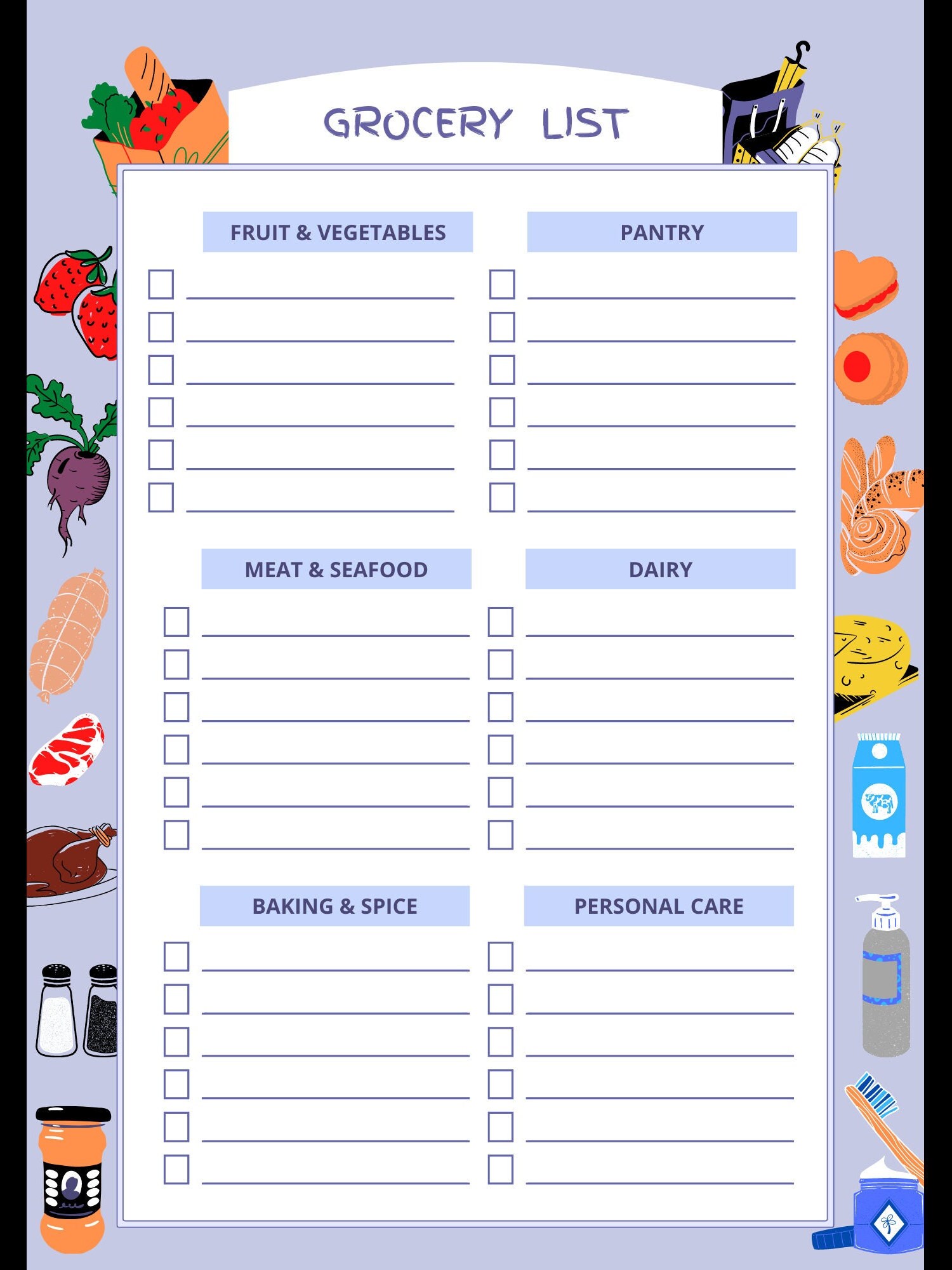 Printable Grocery List, Groceries Planner, Food Shopping List, Grocery ...
