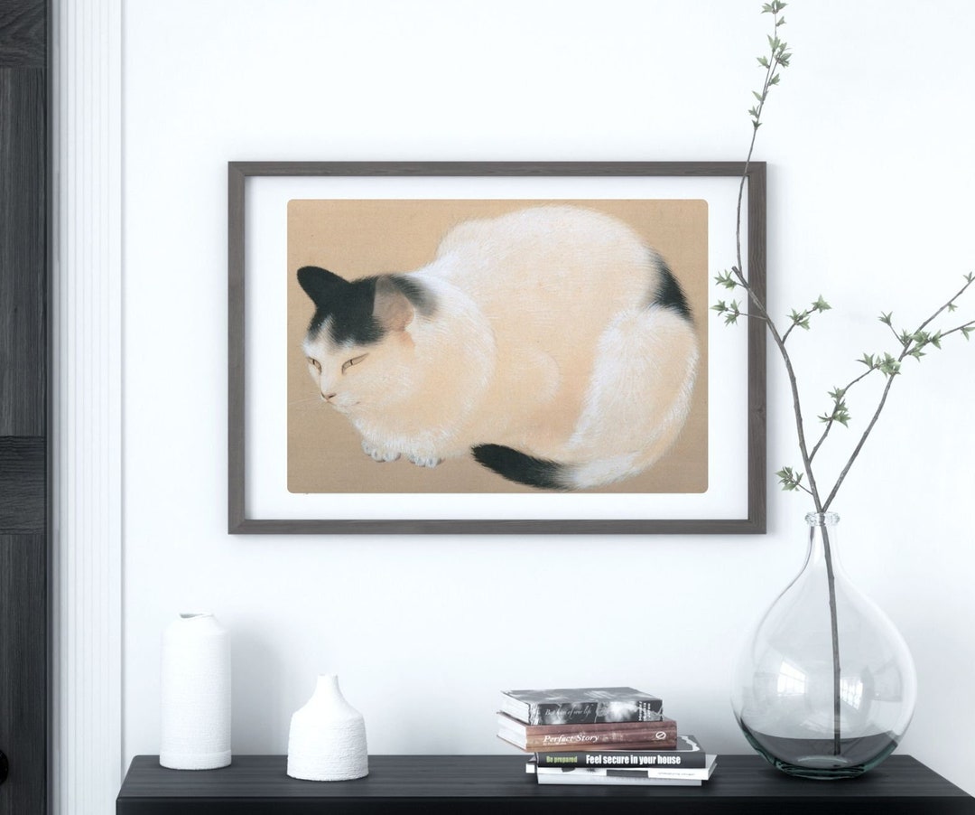 Japanese Woodblock Cat, Fine Art Print, Beautiful Black and White Cat ...