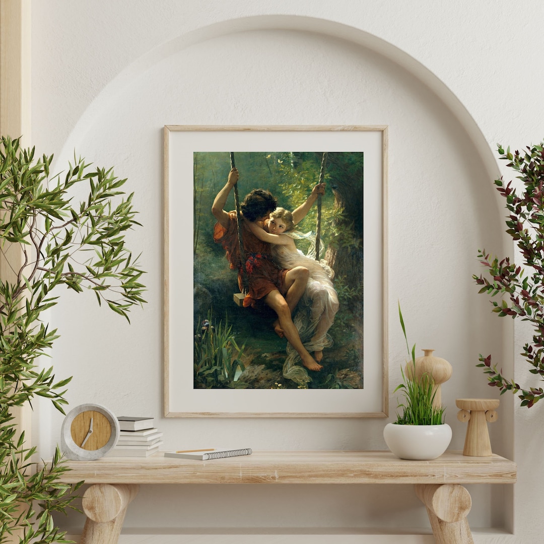 Springtime, Fine Art Print, Two Young Lovers Embracing on Swing ...