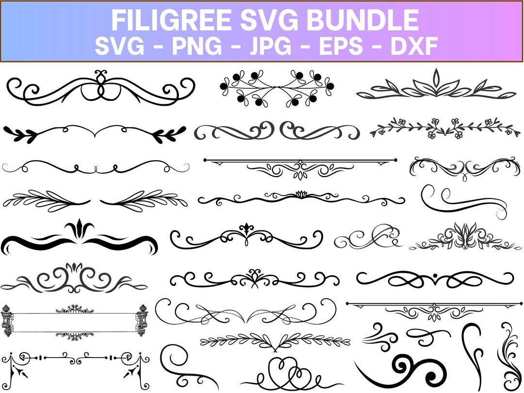 Filigree Scroll SVG: Laser Engraving Design, Flourish Border (digital ...