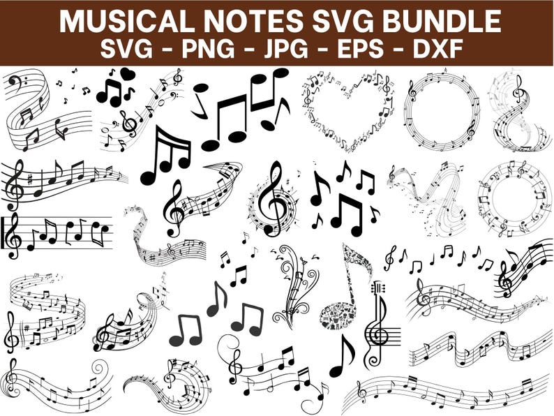 Musical Notes SVG Bundle: Vector Clipart, Music Symbols (digital ...