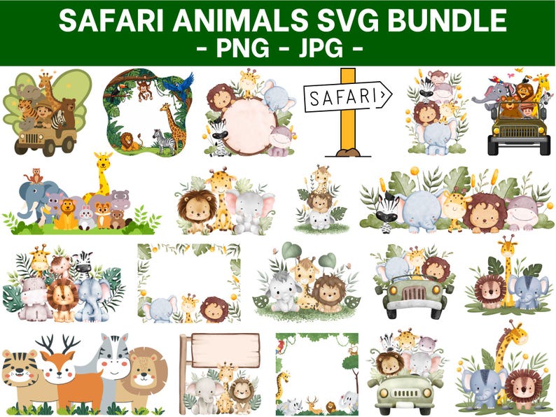 Watercolor Safari Animals Clipart: Baby Shower SVG PNG JPG (digital ...