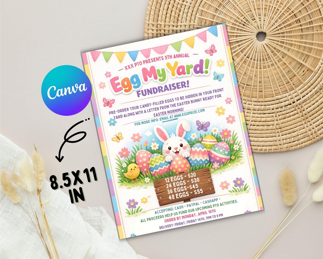 Egg My Yard Fundraiser Flyer, Easter Bunny Letter, Canva Template ...