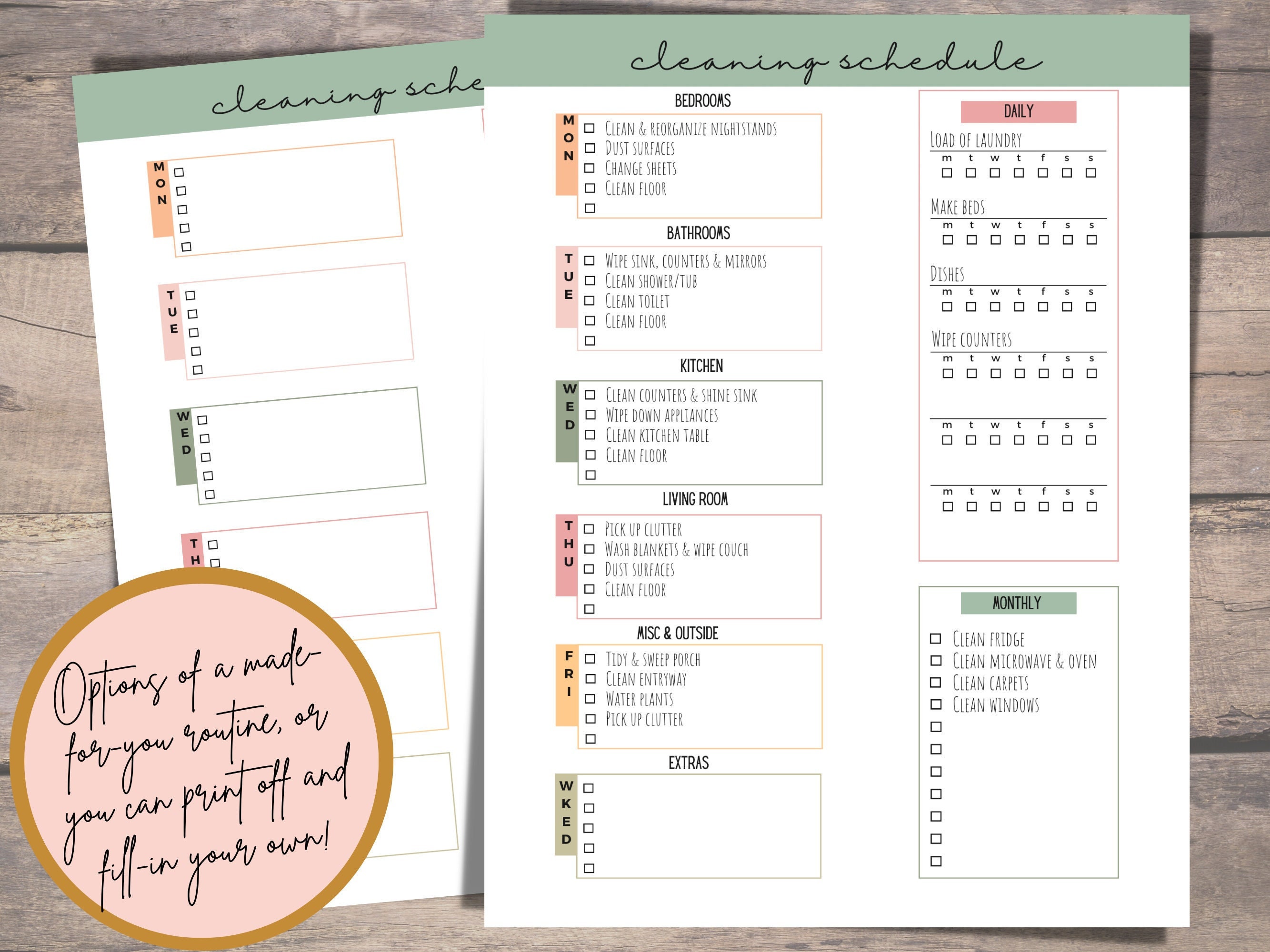 Boho Cleaning Schedule Printable: Home Organization (PDF) - Etsy