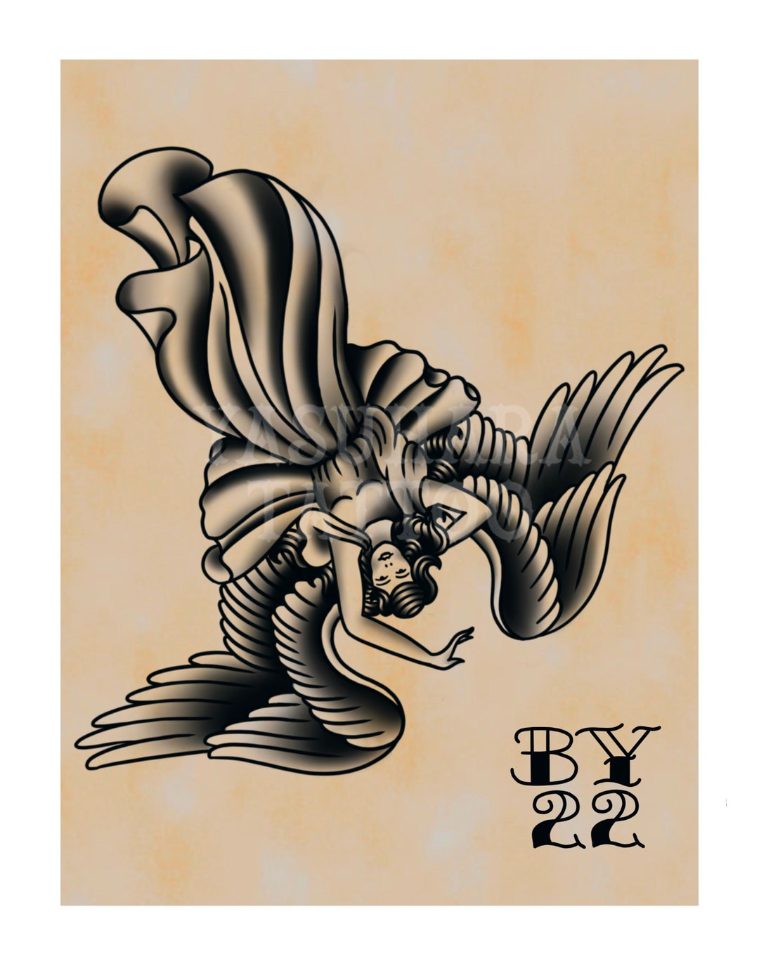 Fallen Angel Tattoo Flash - Etsy