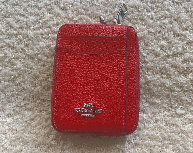 Coach Zip Card Case Wallet | Coach Red Pebble Leather Wallet - Etsy