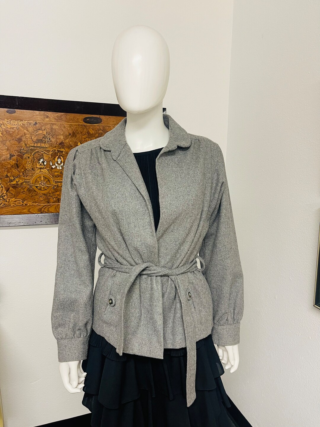 Vintage Grey Wool Cropped Wrap Jacket - Etsy