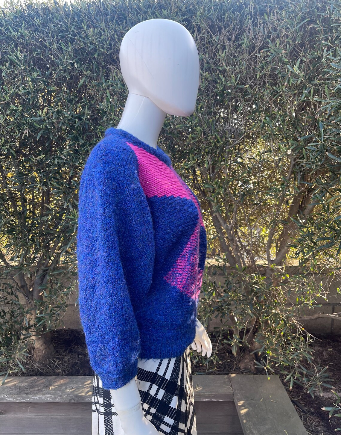 Powder Point 1980s Blue and Pink Sweater - Etsy