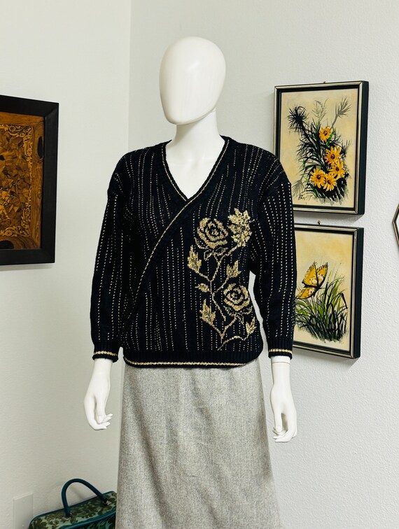 1980’s Ellen D. black and Gold Sweater - Gem