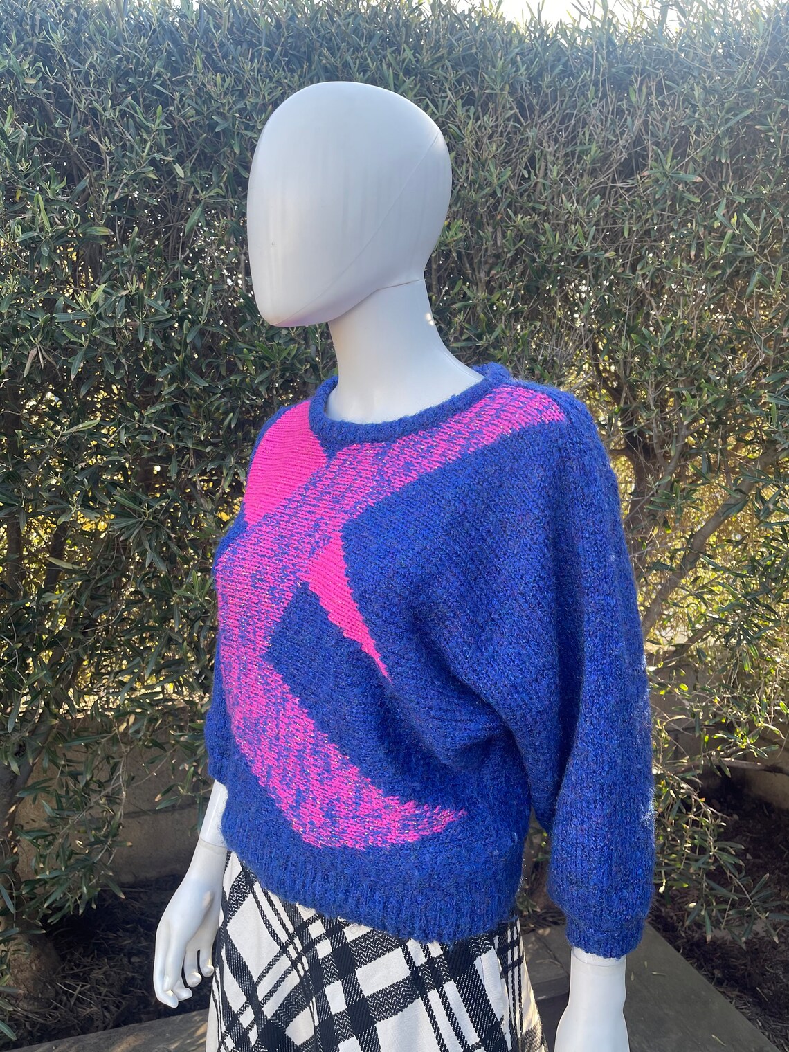 Powder Point 1980s Blue and Pink Sweater - Etsy