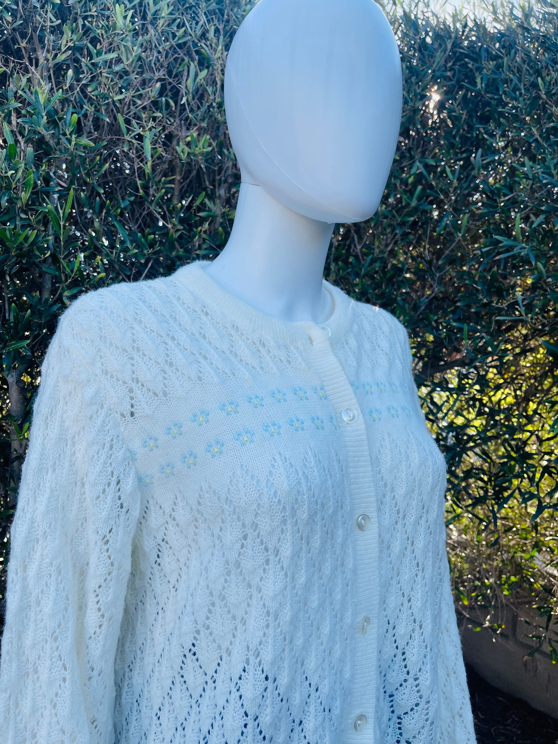 Wintuk White Cuddle Knit Sweater With Baby Blue and Yellow Stripe - Etsy