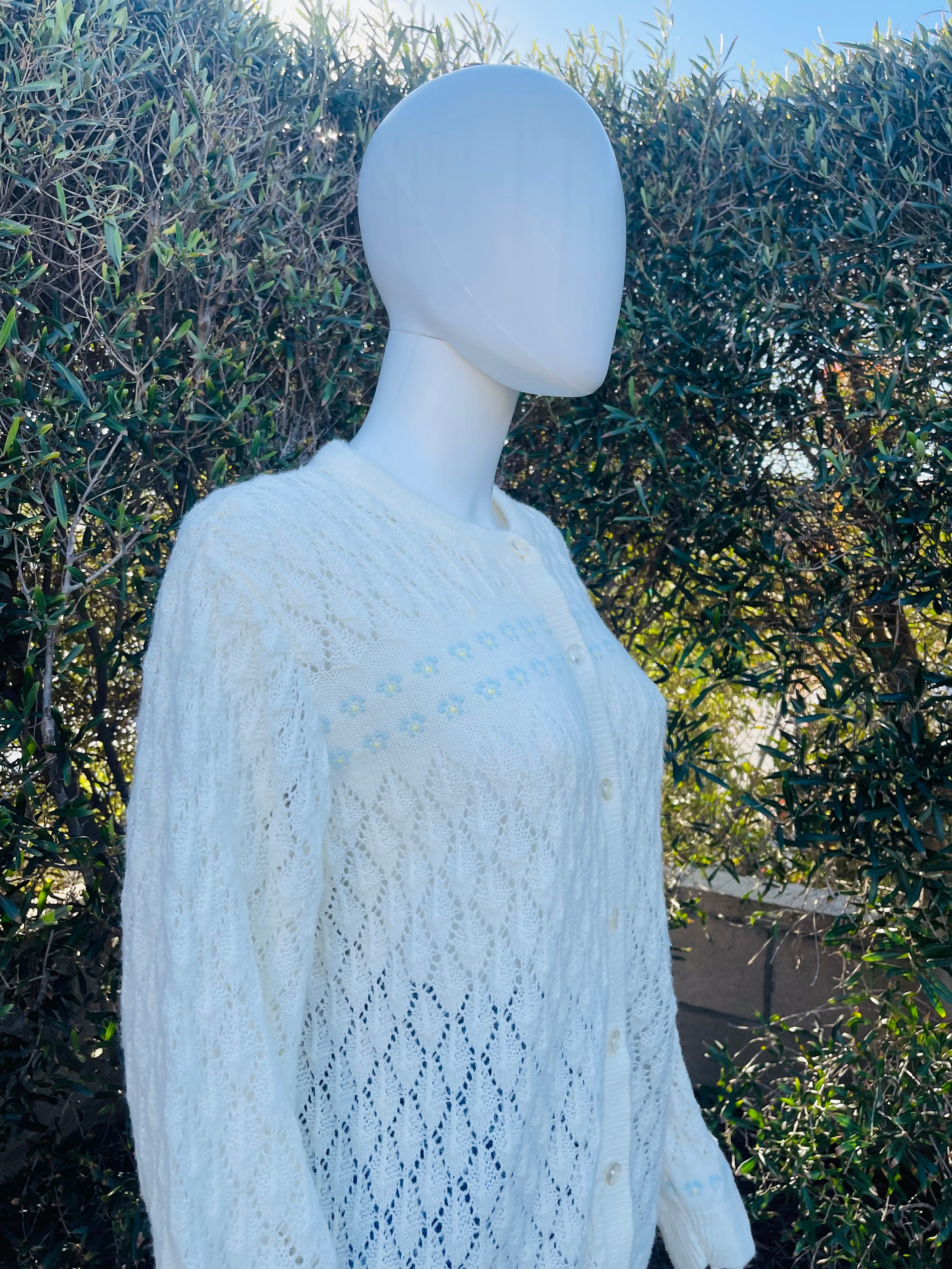 Wintuk White Cuddle Knit Sweater With Baby Blue and Yellow Stripe - Etsy