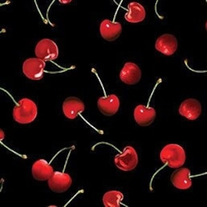 Cherry Fabric Cute Cherries Black 100% Cotton Kanvas Studios for ...