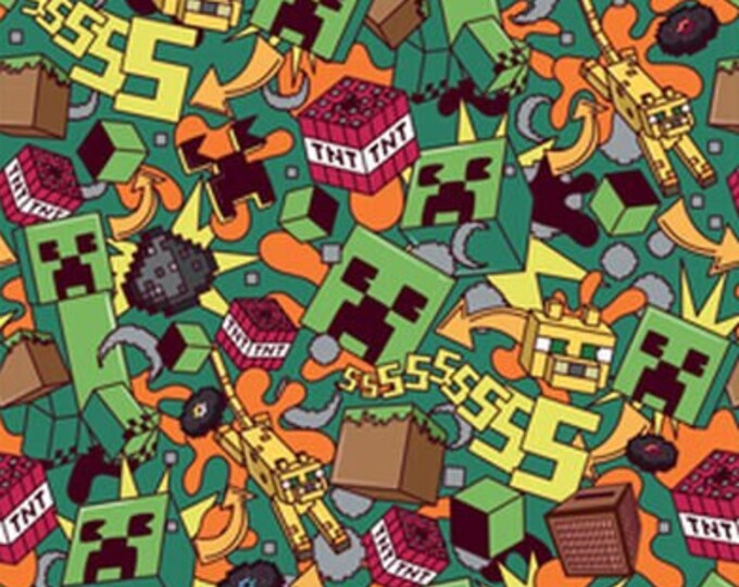 Minecraft Fabric by the Yard Action Blast 100% Cotton Fabric Minecraft ...