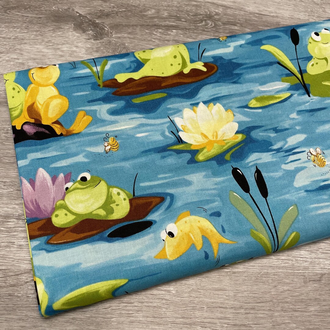 Frog Fabric - Paul's Pond Allover Turquoise by Susybee - 100% Cotton ...