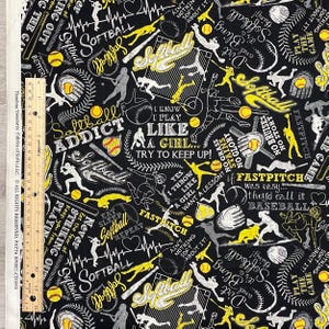 Girl's Softball Text Fabric - 100% Cotton Fabric From Timeless ...