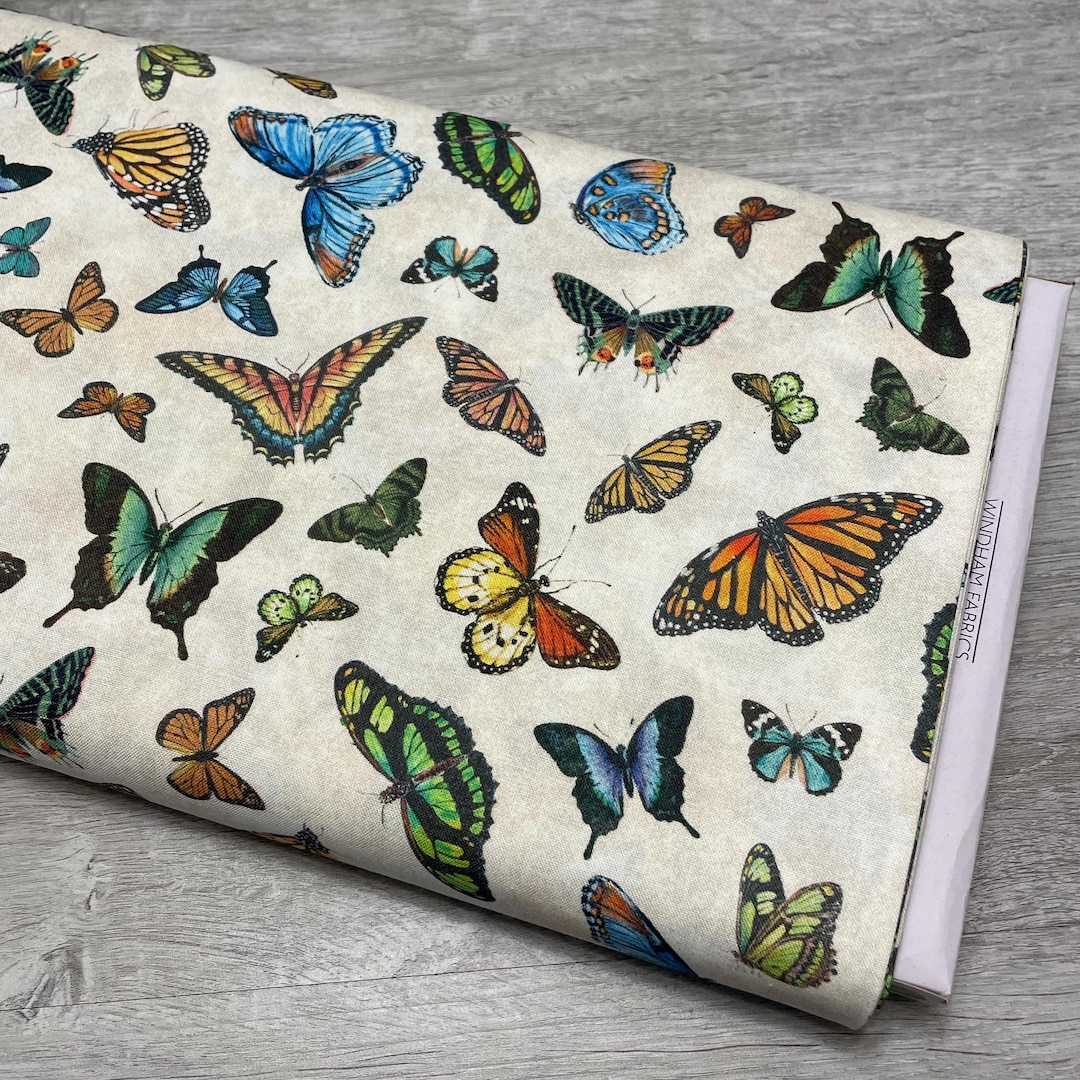 Butterfly Fabric on Ivory - Butterfly Collector Lepidoptery - Windham ...