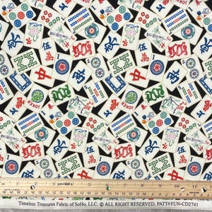 Mahjong Fabric - 100% Cotton - Timeless Treasures - FUN-CD2741 BLACK ...