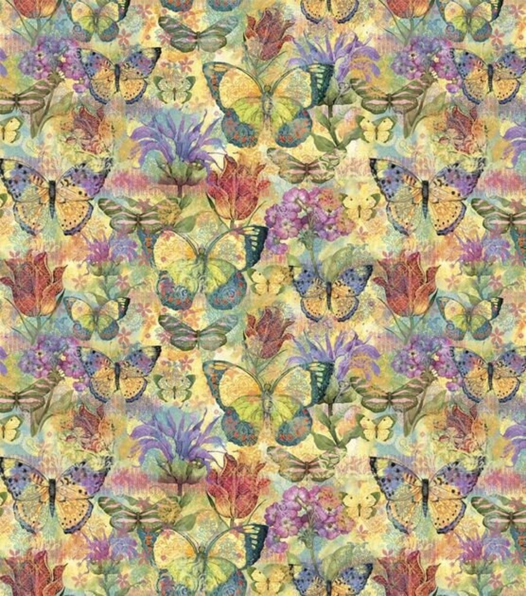 Butterfly Floral Garden Fabric 100% Cotton Colorful Butterfly Fabric ...