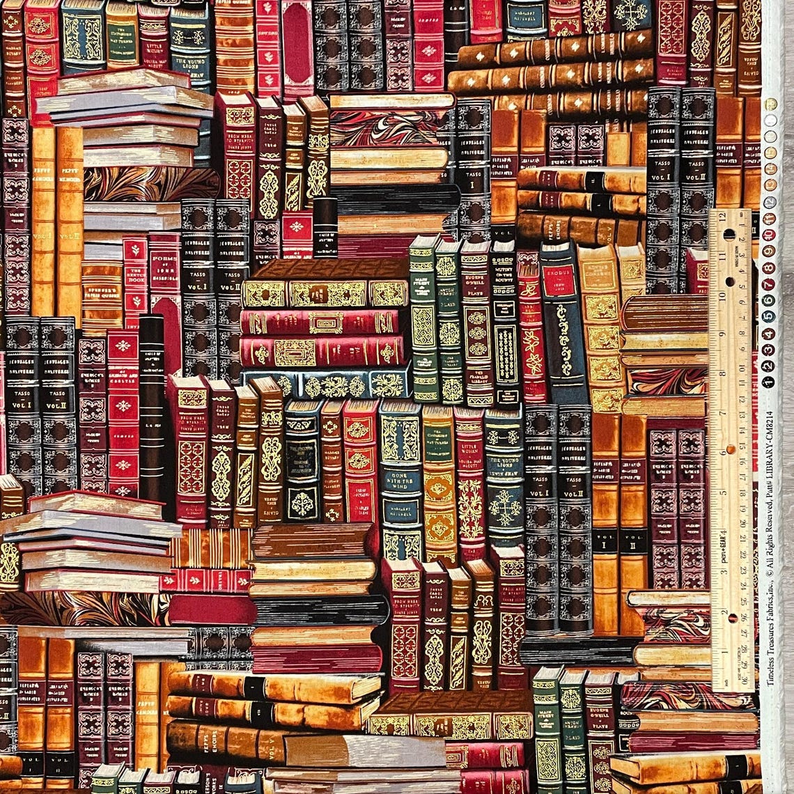 Vintage Library Book Fabric - METALLIC - 100% Cotton - Timeless ...