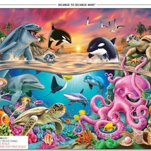 Sea Life Panel 44" X 36" - 100% Cotton Fabric - Treasure Trove DDC11485 ...