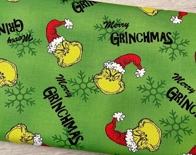 Robert Kaufman Grinch Fabric Green Merry Grinchmas How the Grinch Stole ...