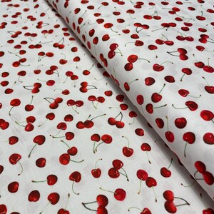 Cherry Fabric - Cute Cherries White - 100% Cotton - Kanvas Studios for ...