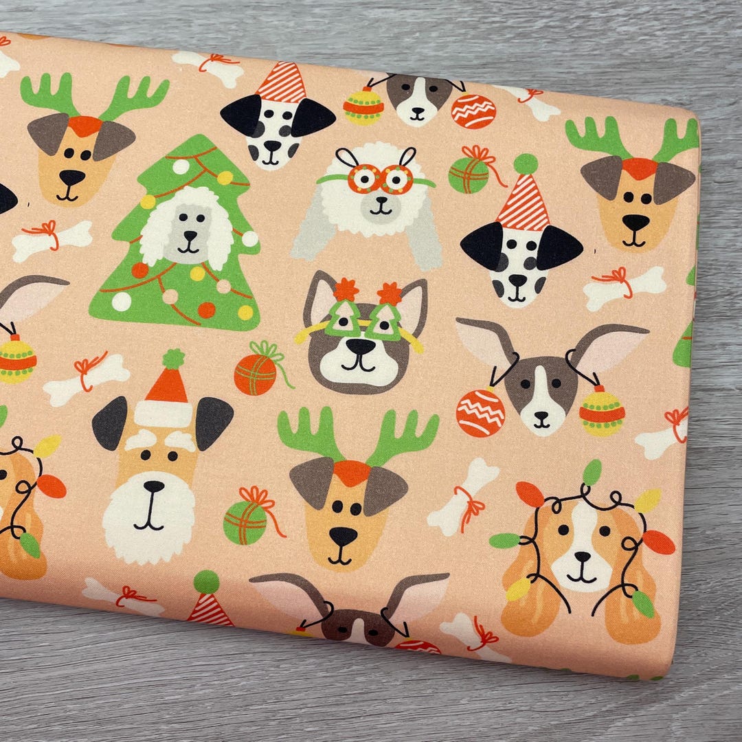 Christmas Dog Fabric - 100% Cotton Quilting Fabric - Dog Masquerade by ...