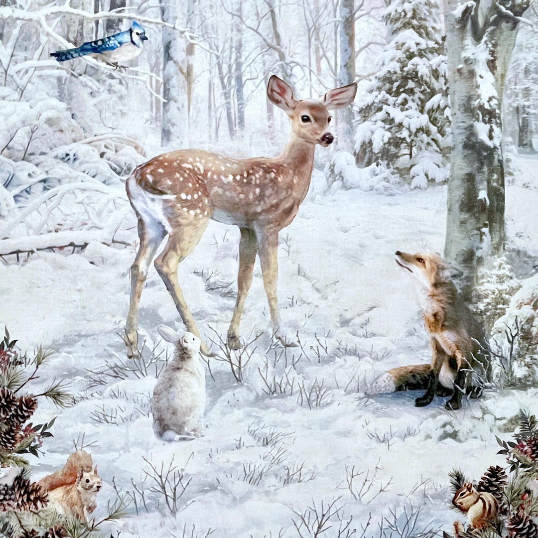 Snowy Forest Fabric Panel - 26" Wide X 42" Tall - 100% Cotton - Winter ...