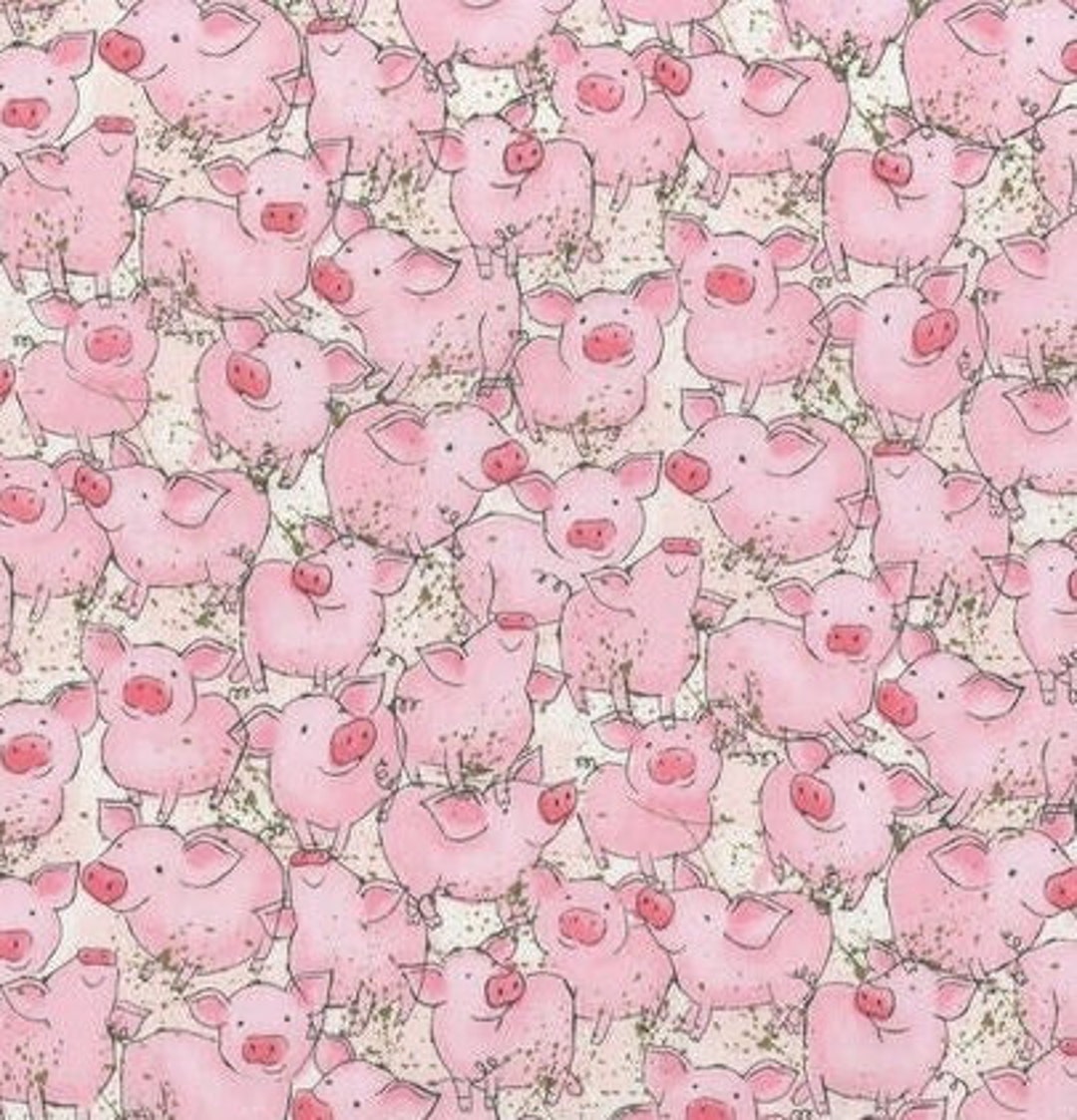 Pig Fabric by the Yard Watercolor Packed Pigs 100% Cotton Fabric - Etsy