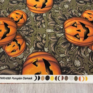 Halloween Fabric - Pumpkin Damask - Olive - 100% Cotton - Freespirit ...