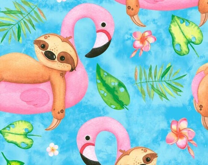 Sloth Fabric by the Yard - Large Scale - 100% Cotton Fabric - Flamingo ...