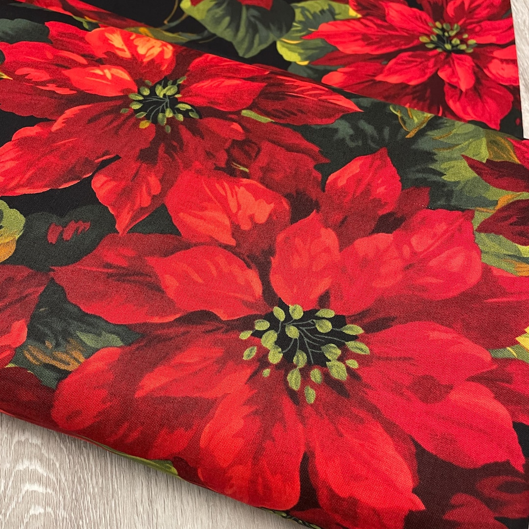 Christmas Poinsettia Fabric - Michael Miller - 100% Cotton - Holiday ...