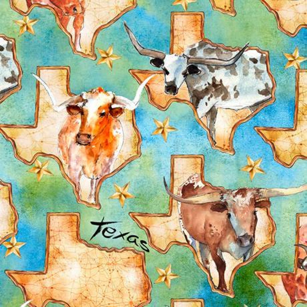 Texas Longhorn Fabric - QT Fabrics - 100% Cotton - State Pride - Cattle ...