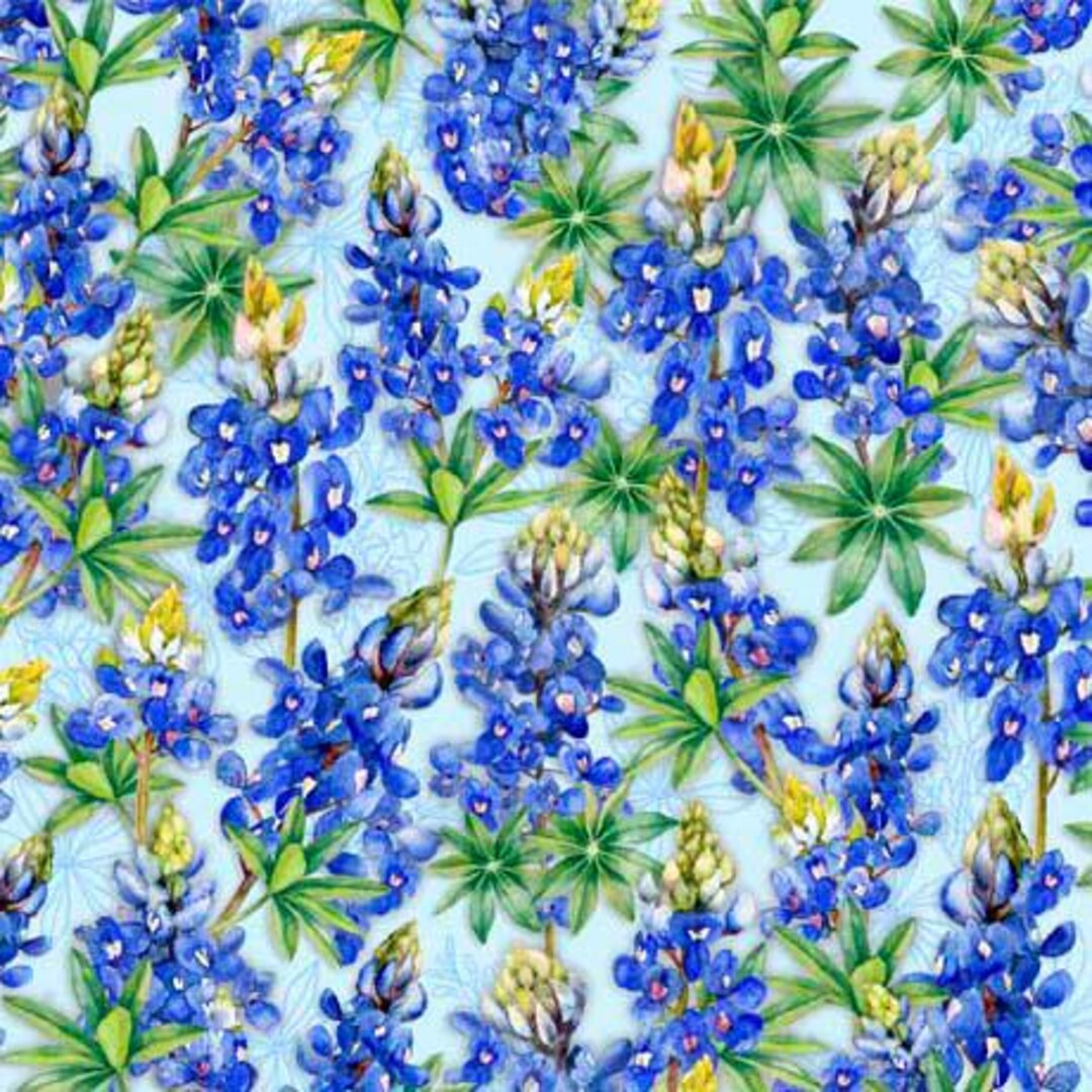 Bluebonnet Flower Fabric QT Fabrics 100% Cotton Blue Floral Material ...