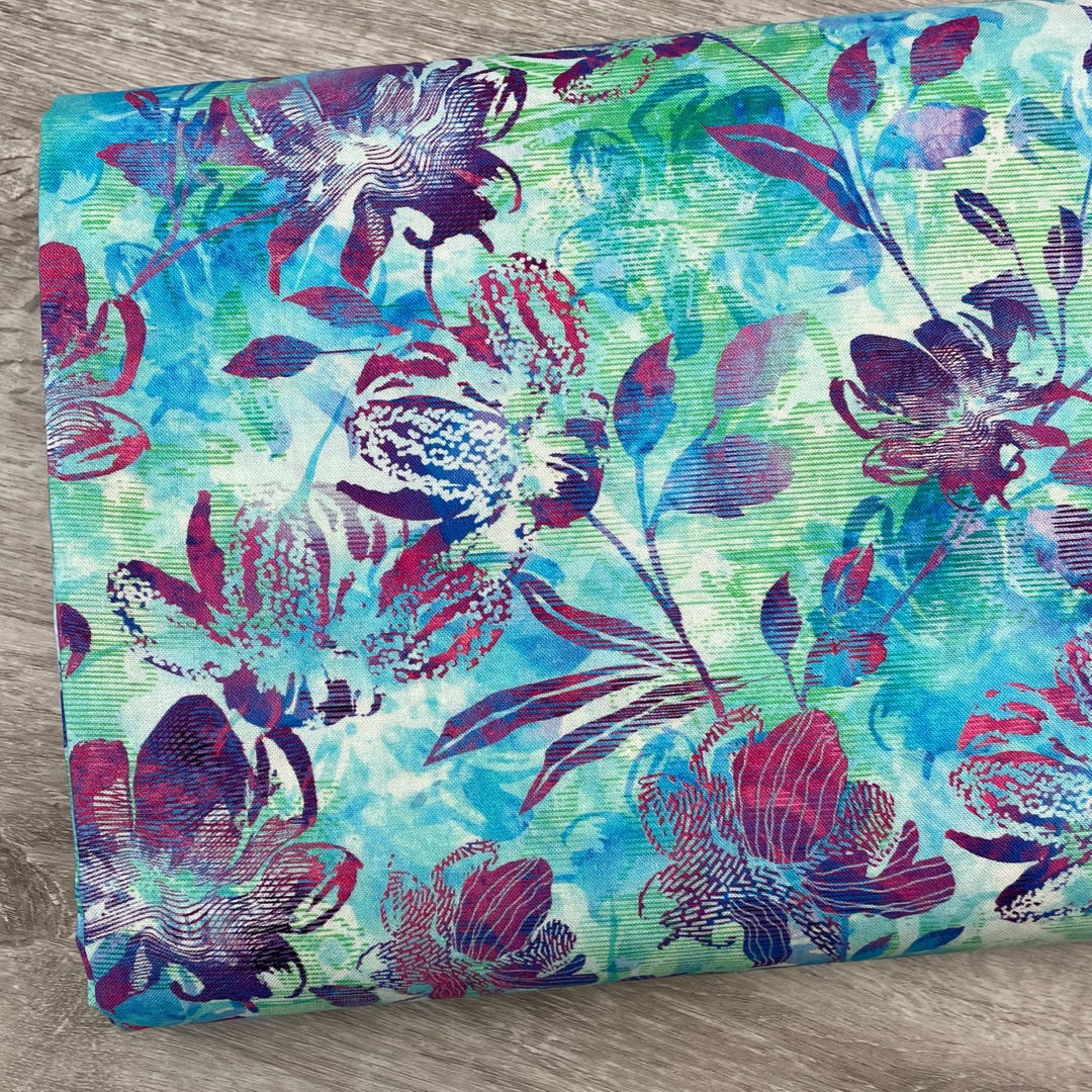 Orchid Fabric - SRKD-22122-70 AQUA - Robert Kaufman - Floral Quilting ...