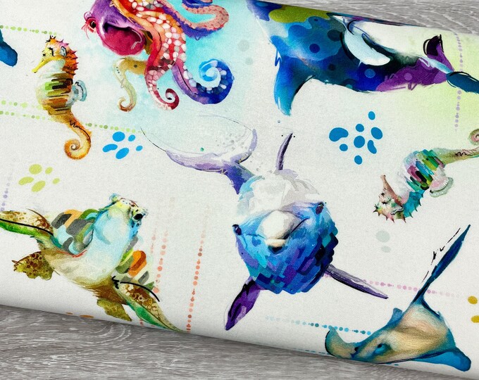 Watercolour Marine Life Fabric Sea Creatures on Transparent by ...