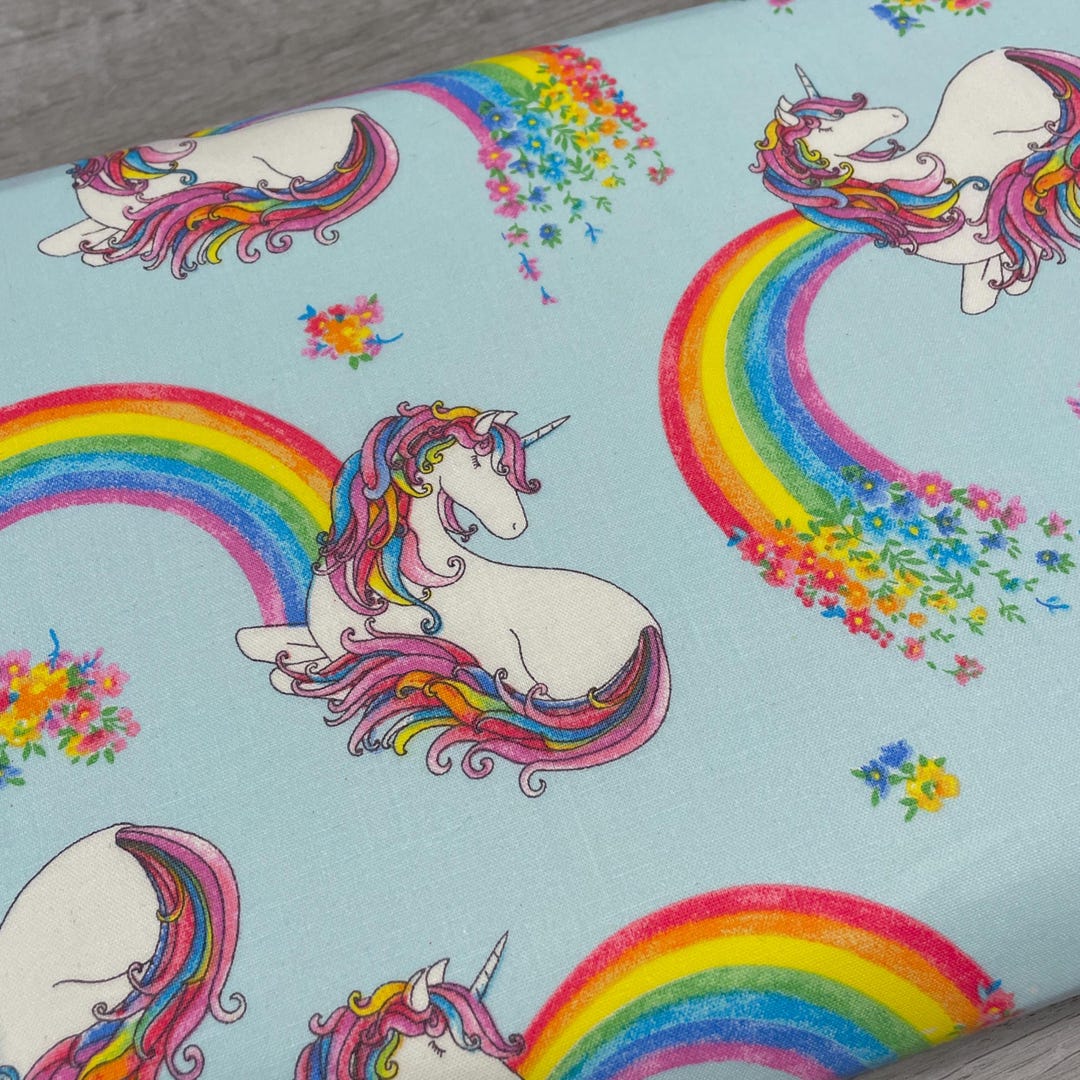 Unicorn and Rainbows Fabric - 100% Cotton - Multicolor Rainbow Fantasy ...