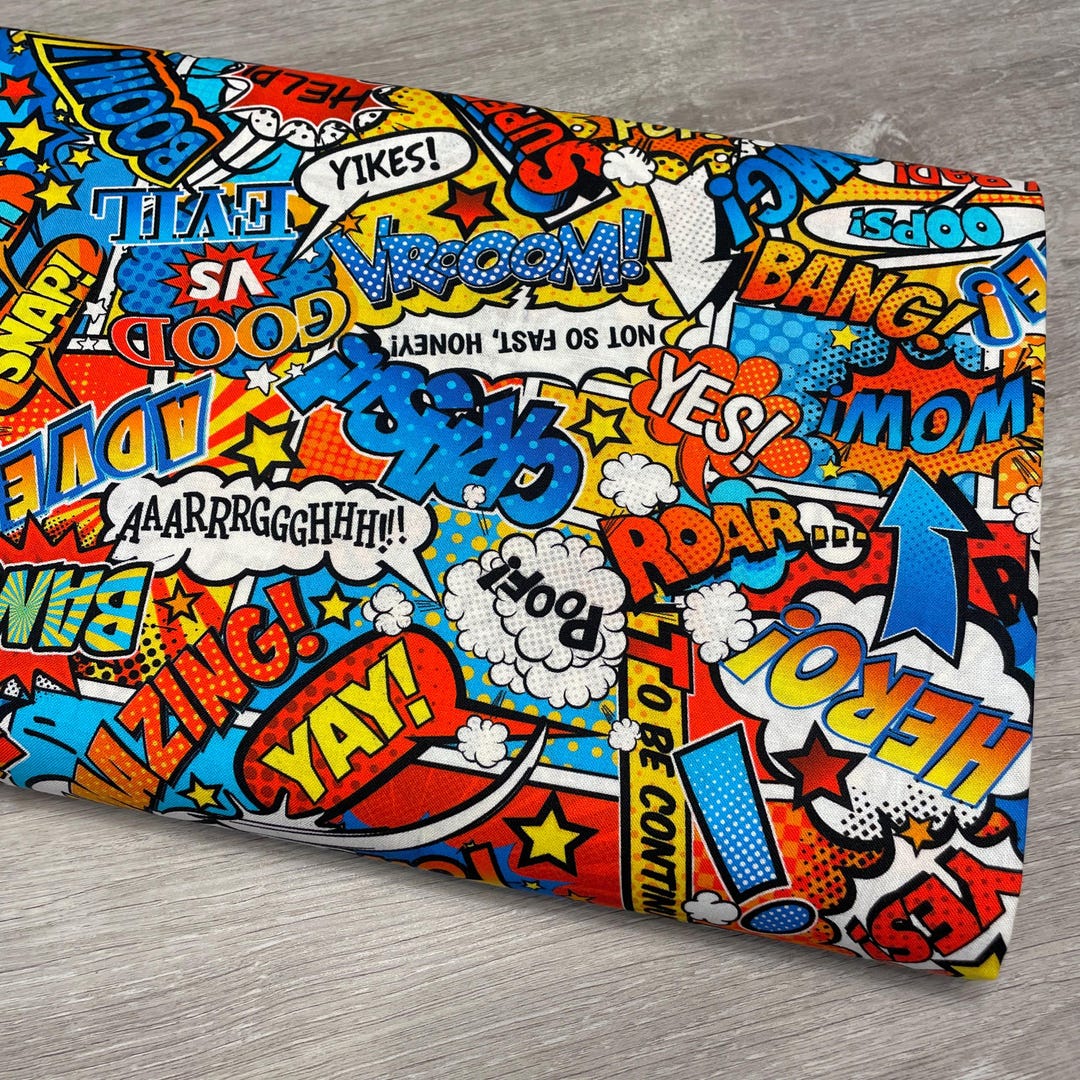 Superhero Fabric - Action Words - 100% Cotton - Timeless Treasures ...