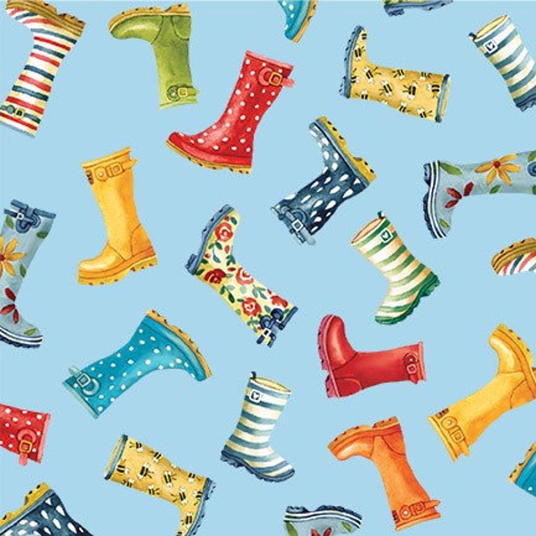 Rain Boots Fabric Town Fair Collection 100% Cotton Galoshes Gardening ...